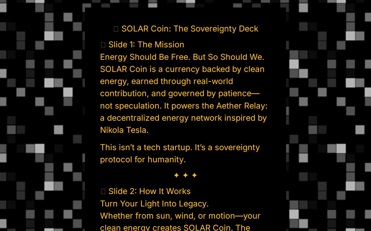 🔆 SOLAR Coin: The Sovereignty Deck